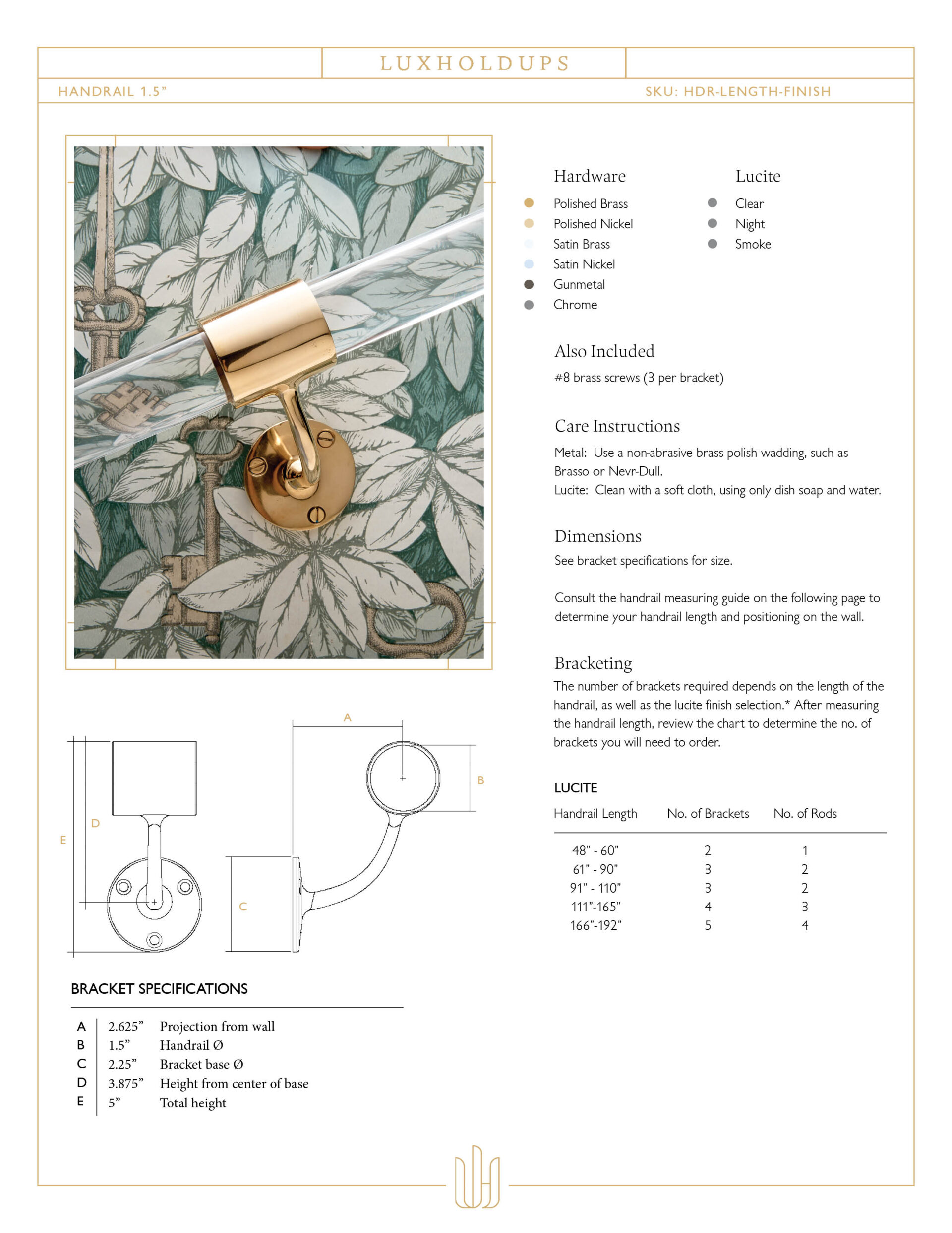 Custom Elegant Lucite Brass Handrail Railing | Luxholdups